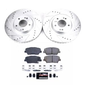 Power Stop K7064 Front Z23 Carbon Fiber Brake Pads with Drilled & Slotted Brake Rotors Kit For 2013 2014 2015 2016 2017 2018 Santa Fe Sport | 2015 2016 2017 2018 2019 2020 Sorento