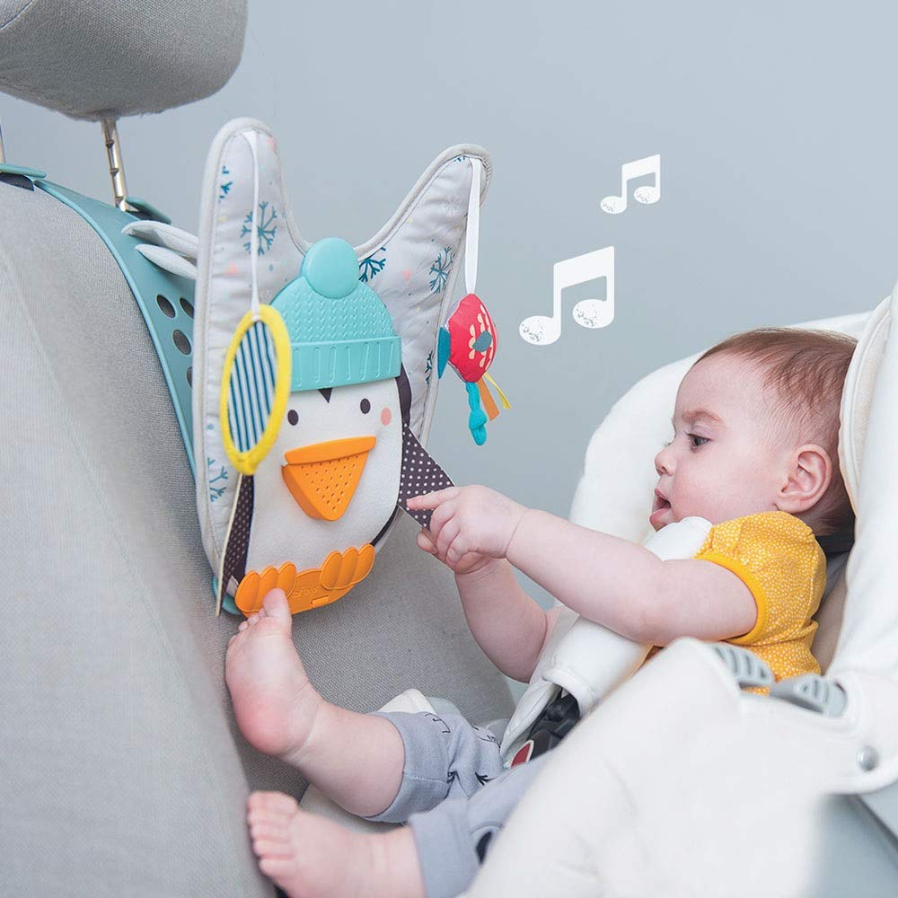 Taf Toys Penguin Play and Kick Infant Car Toy Travel Activity Center for Rear Facing Baby with Remote Control | Parent and Baby’s Travel Companion, Keeps Both Relaxed While Driving