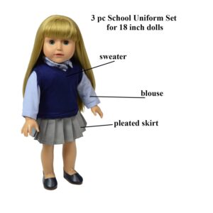 The New York Doll Collection Doll Back to School Set - Doll School Desk,School Supply Set for Dolls and School Uniform Clothing Fits 18 Inch Girl Dolls, E154