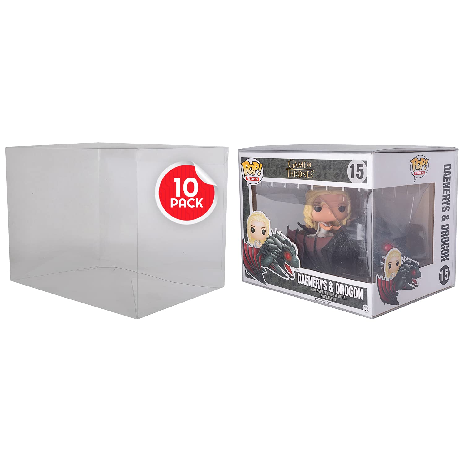 EVORETRO Display Case Protector for Funko Pop Rides Like Daenerys & Drogon (Pop + Vehicle Protectors) Clear Plastic | Acid-Free Case | Scratch Resistant Boxes for 10 Pack (24.5 x 18 x 18.9 cm)