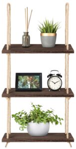 mkono hanging shelves 3 tier rustic wood floating wall shelves photo plant display hanging storage shelf home decor for college dorm room decor bathroom living room bedroom apartment