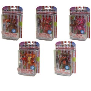 five nights at freddy's: pizza simulator pigpatch, el chip, rockstar freddy, rockstar foxy, and orville elephant 5-inch action figures set of 5 to build scrap baby