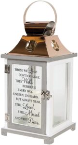 carson home accents 57447 walk beside us memorial remembrance battery powered flameless lantern with automatic timer, white/copper