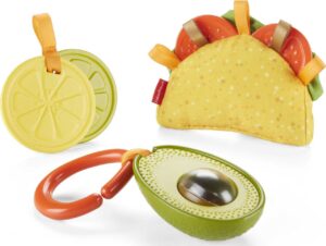 fisher-price baby toys taco tuesday set, 3 pretend food rattle & sensory activities for newborns​ ages 3+ months