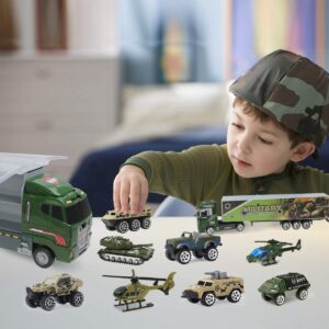 Jenilily Army Toys Cars for Boys Tank Military Truck Vehicle Mini Car Toys Carrier Truck Set for Toddlers Boys 3 4 5 6 Years Old