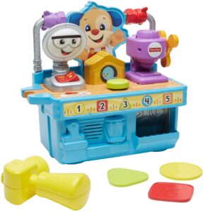 fisher-price baby & toddler toy laugh & learn busy learning tool bench construction activity for pretend play infants ages 6+ months