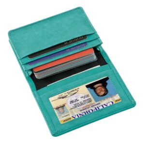 small credit card holder large capacity bifold card wallet organizer with id window for men & women (aqua blue)