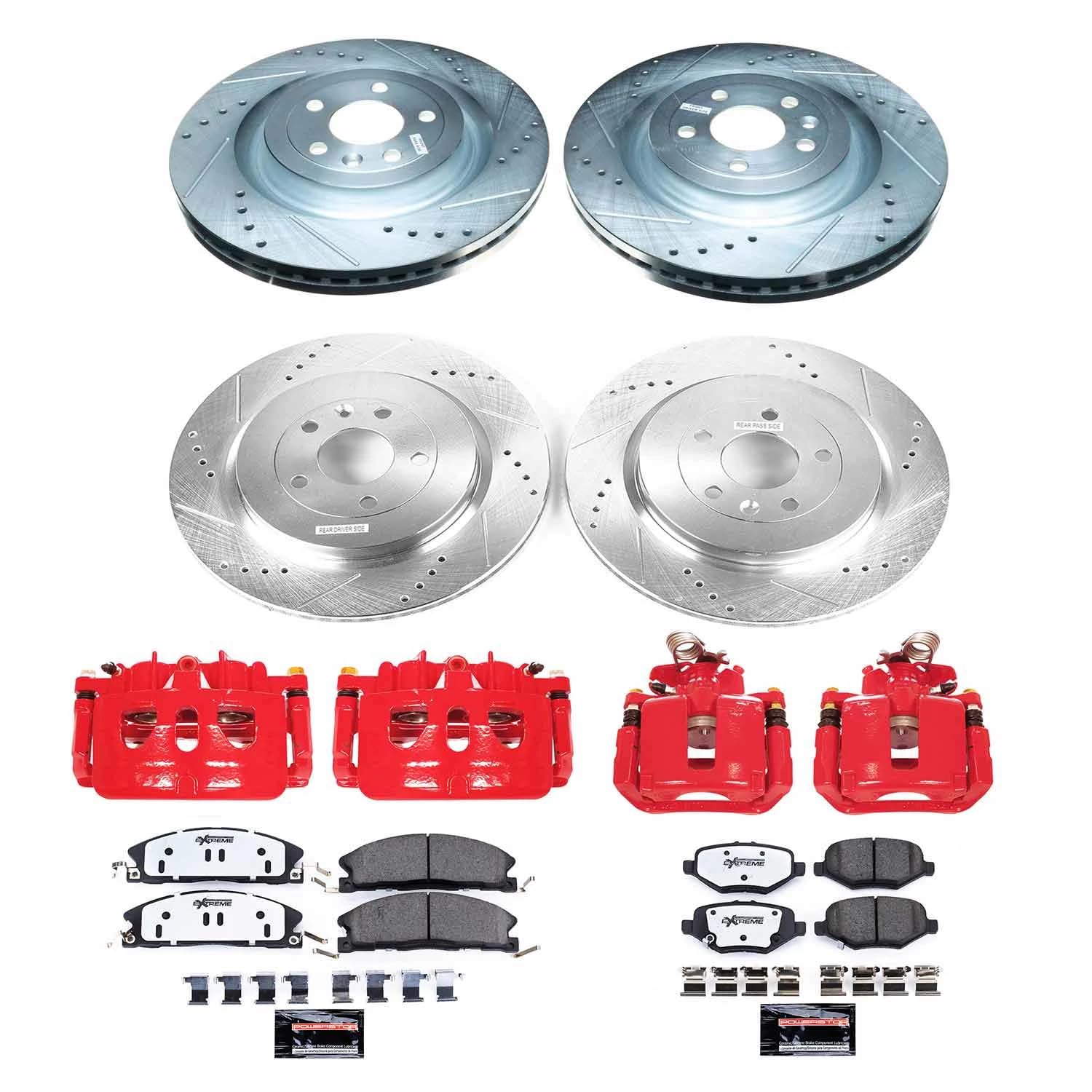 Power Stop KC6375-36 Front and Rear Z36 Truck & Tow Brake Pad and Rotor Kit with Red Powder Coated Calipers