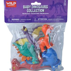 Wild Republic Baby Dino Polybag, T-Rex, Stegosaurus, Brachiosaurus, Triceratops, Pteranodon, Dinosaur Figures, Gifts for Kids, 5 Piece Set