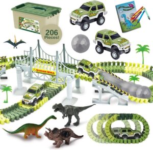 toyvelt dinosaur toys race track toy set - create a dinosaur world race 2021 edition dinosaur playset includes 3 cars & mega ball and container gift for boys & girls ages 3,4,5,6, years old and up