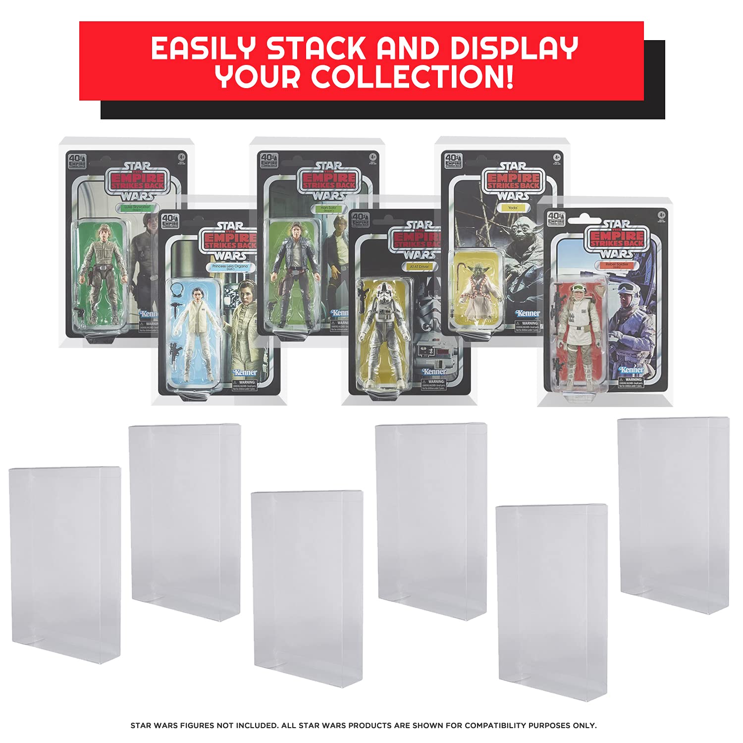 EVORETRO Plastic Box Case Protector for Hasbro Star Wars 40th Anniversary Edition 6 inches Carded Toy Action Figures - 12 Pack - 0.35mm Clear, Scratch, Dust, Impact, Resistant Protective Case