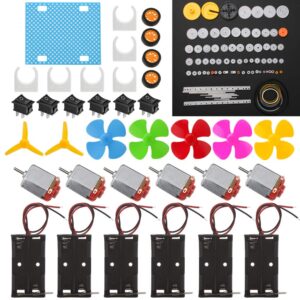 6 set dc motor kit, rectangular electric 1.5-3v 24000rpm mini motor with 86 pcs plastic gears, 2 x aa battery holder, bracket, rocker switch, shaft propeller, wheels for diy science projects