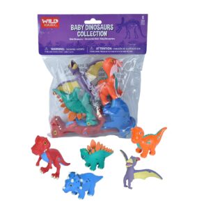 wild republic baby dino polybag, t-rex, stegosaurus, brachiosaurus, triceratops, pteranodon, dinosaur figures, gifts for kids, 5 piece set