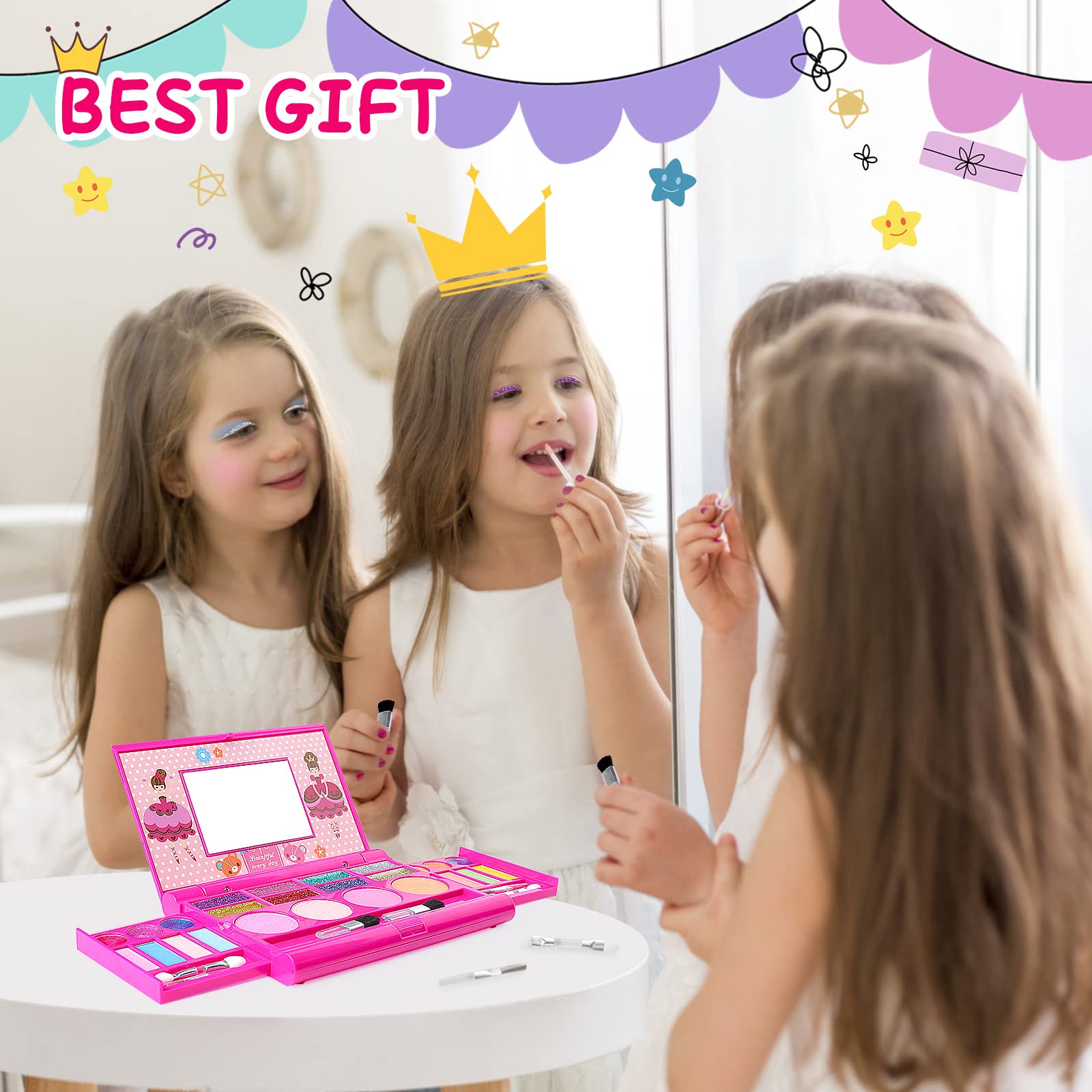 AMOSTING Real Makeup Toy for Girls Pretend Play Cosmetic Set Make Up Toys Kit Gifts for Toddler Kids