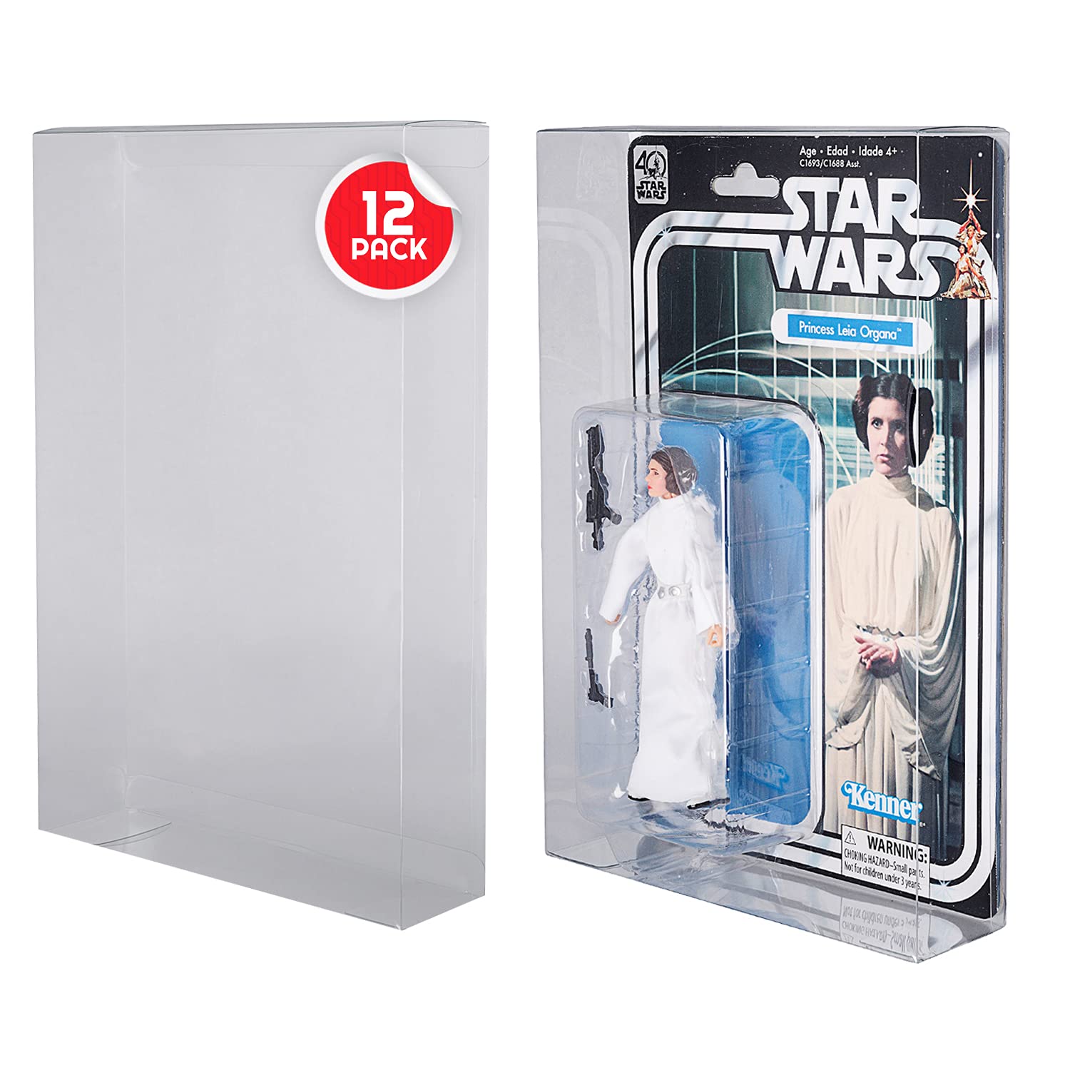 EVORETRO Plastic Box Case Protector for Hasbro Star Wars 40th Anniversary Edition 6 inches Carded Toy Action Figures - 12 Pack - 0.35mm Clear, Scratch, Dust, Impact, Resistant Protective Case