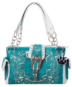 hw collection western handbag laser cut floral buckle women shoulder country purse (turquoise)