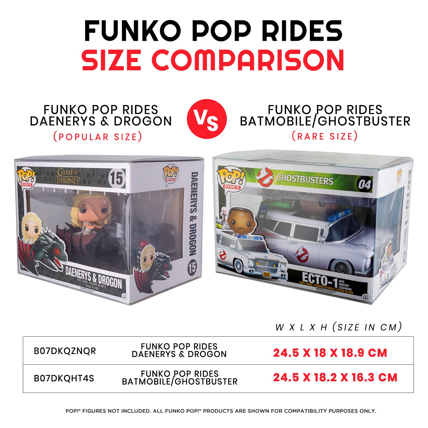 EVORETRO Display Case Protector for Funko Pop Rides Like Daenerys & Drogon (Pop + Vehicle Protectors) Clear Plastic | Acid-Free Case | Scratch Resistant Boxes for 10 Pack (24.5 x 18 x 18.9 cm)