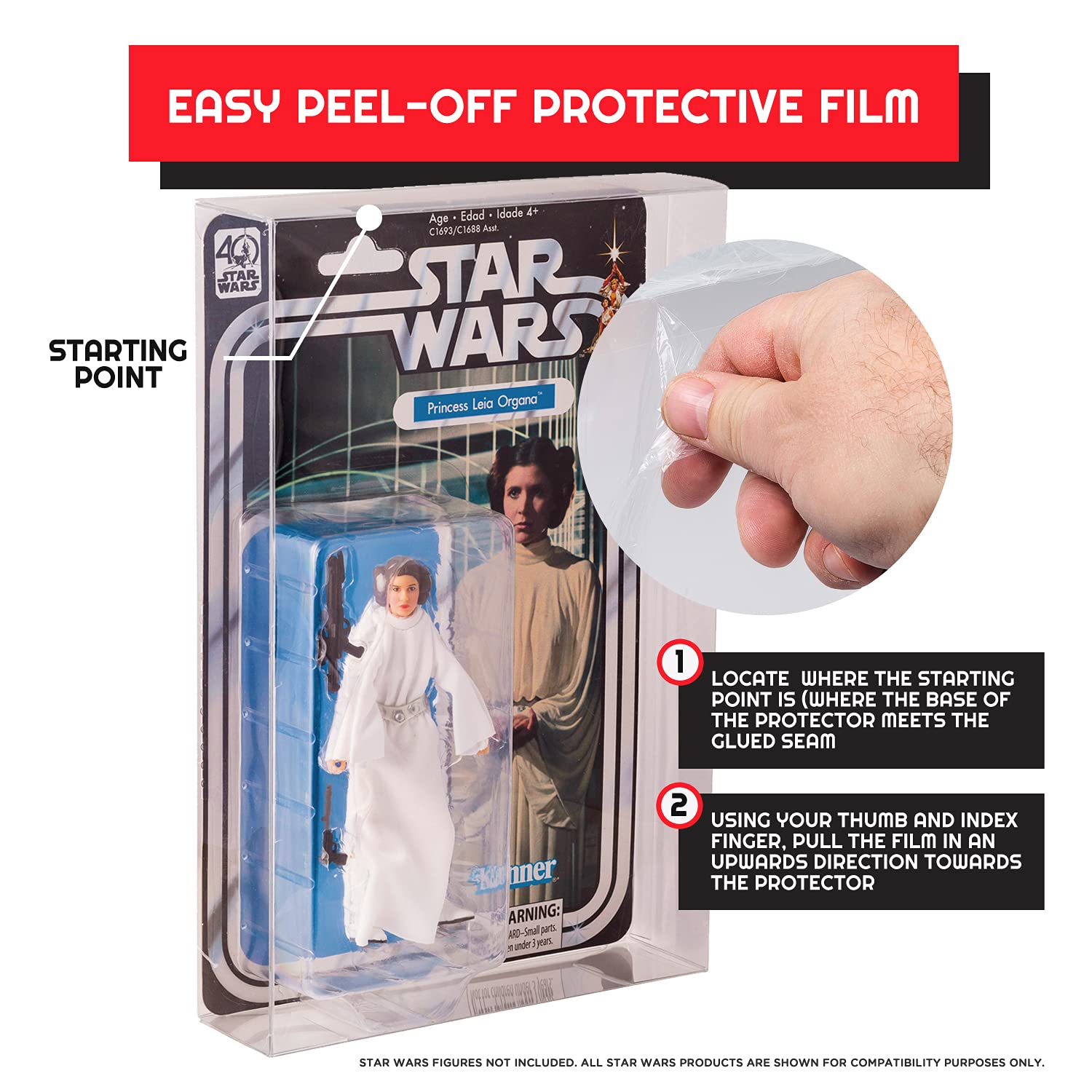 EVORETRO Plastic Box Case Protector for Hasbro Star Wars 40th Anniversary Edition 6 inches Carded Toy Action Figures - 12 Pack - 0.35mm Clear, Scratch, Dust, Impact, Resistant Protective Case