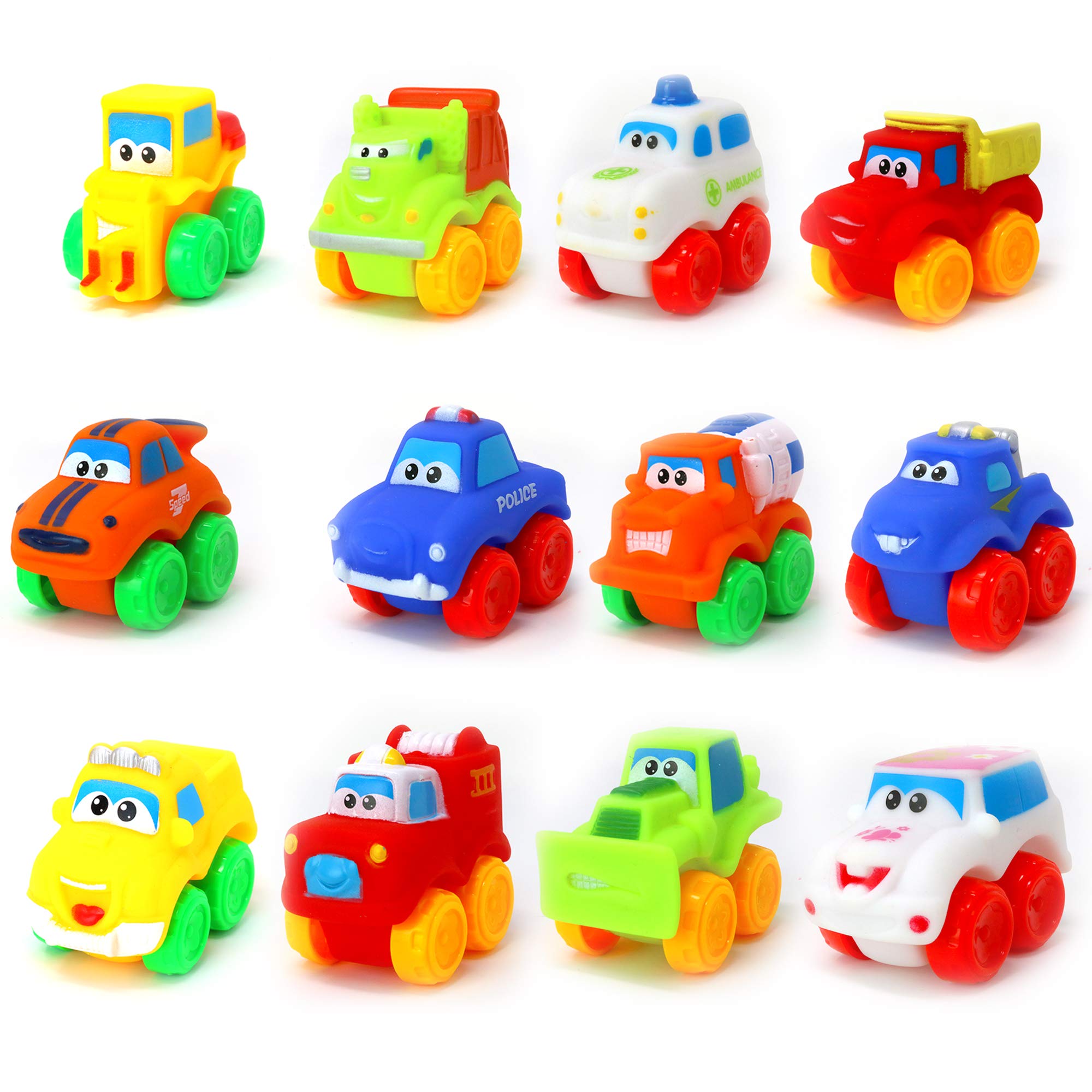 Big Mo's Toys Baby Cars - Soft Rubber Toy Car Set Small Vehicles for Babies and Toddlers - 12 Pieces