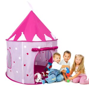 princess castle play tent with glow in the dark stars foldable pop up pink play tent/house toy for indoor kids tent & outdoor children tent girls gifts