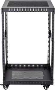 kenuco 25u standing open frame rack with 4 wheels and 4 legs - steel network equipment rack 17.75 inch deep