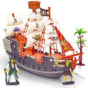 artcreativity 10 inch pirate boat, detailed pirate ship toy playset with 2 pirate action figures & tree, fun pirate party favor and prize, best gift for boys & girls ages 3+