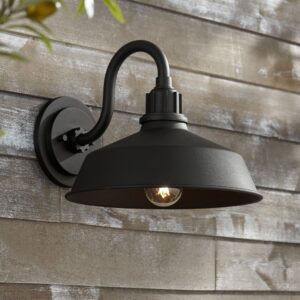 franklin iron works arnett rustic urban barn outdoor wall light fixture smooth black aluminum 10 1/2" gooseneck arm for exterior house porch patio outside deck garage yard front door garden home