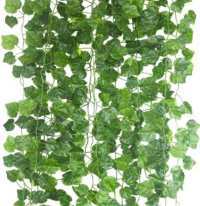 90 inches-12 pcs artificial grape leaves vines, fake ivy leaves plants vine, hanging wedding garland, foliage flowers home kitchen garden office decor, artificial plant for decoration