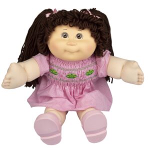 cabbage patch kids classic doll with real yarn hair, 16" - original vintage retro style adoptable baby doll - officially licensed - gift for girls - brunette/brown eyes