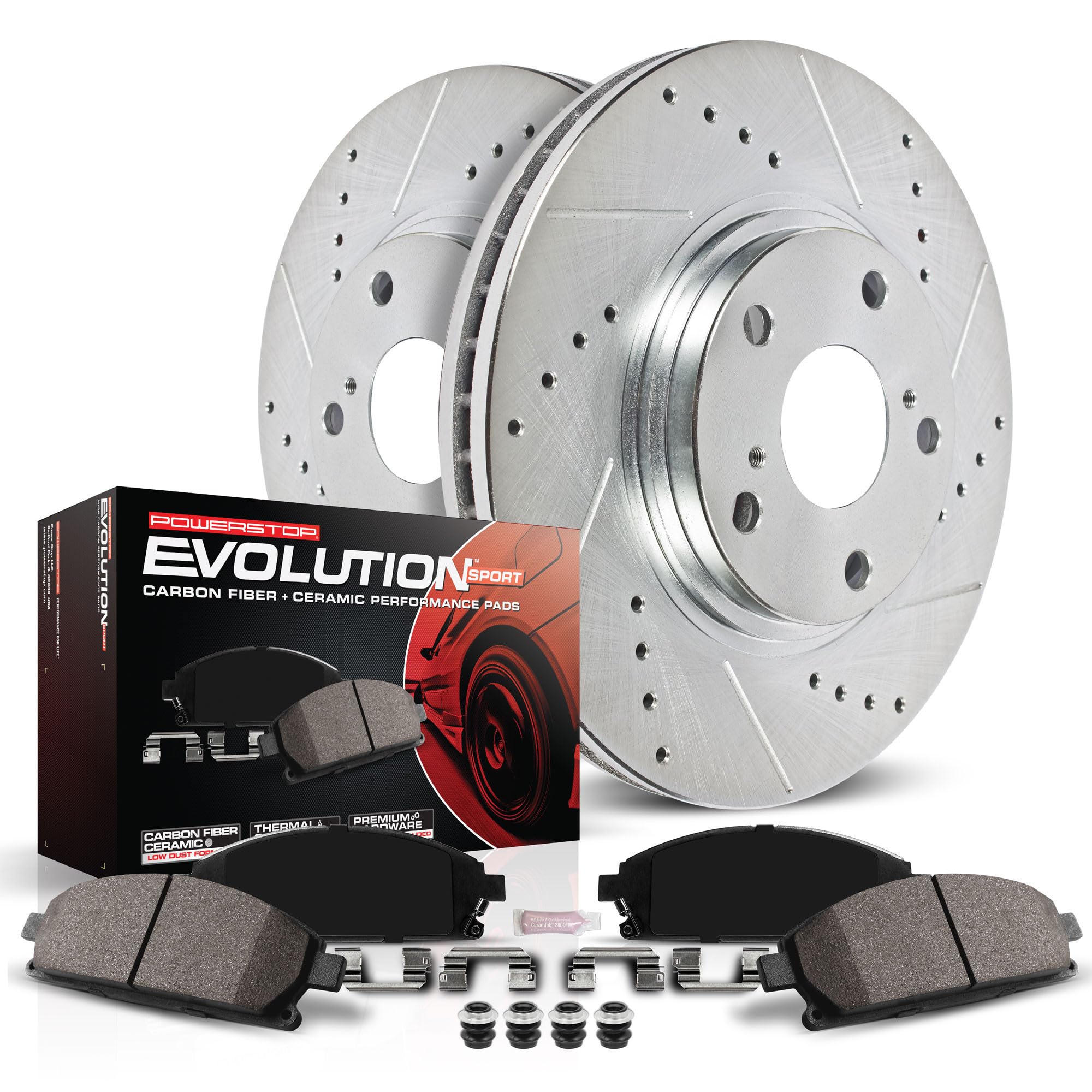 Power Stop K7064 Front Z23 Carbon Fiber Brake Pads with Drilled & Slotted Brake Rotors Kit For 2013 2014 2015 2016 2017 2018 Santa Fe Sport | 2015 2016 2017 2018 2019 2020 Sorento