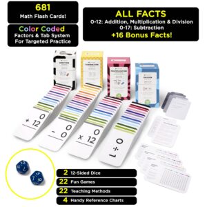 Think Tank Scholar 681 Math Flash Cards & Math Dice (Award Winning) Addition, Subtraction, Multiplication & Division - All Facts & Games - Kids Ages 4+ Kindergarten, 1ST, 2ND, 3RD, 4TH, 5TH, 6TH Grade