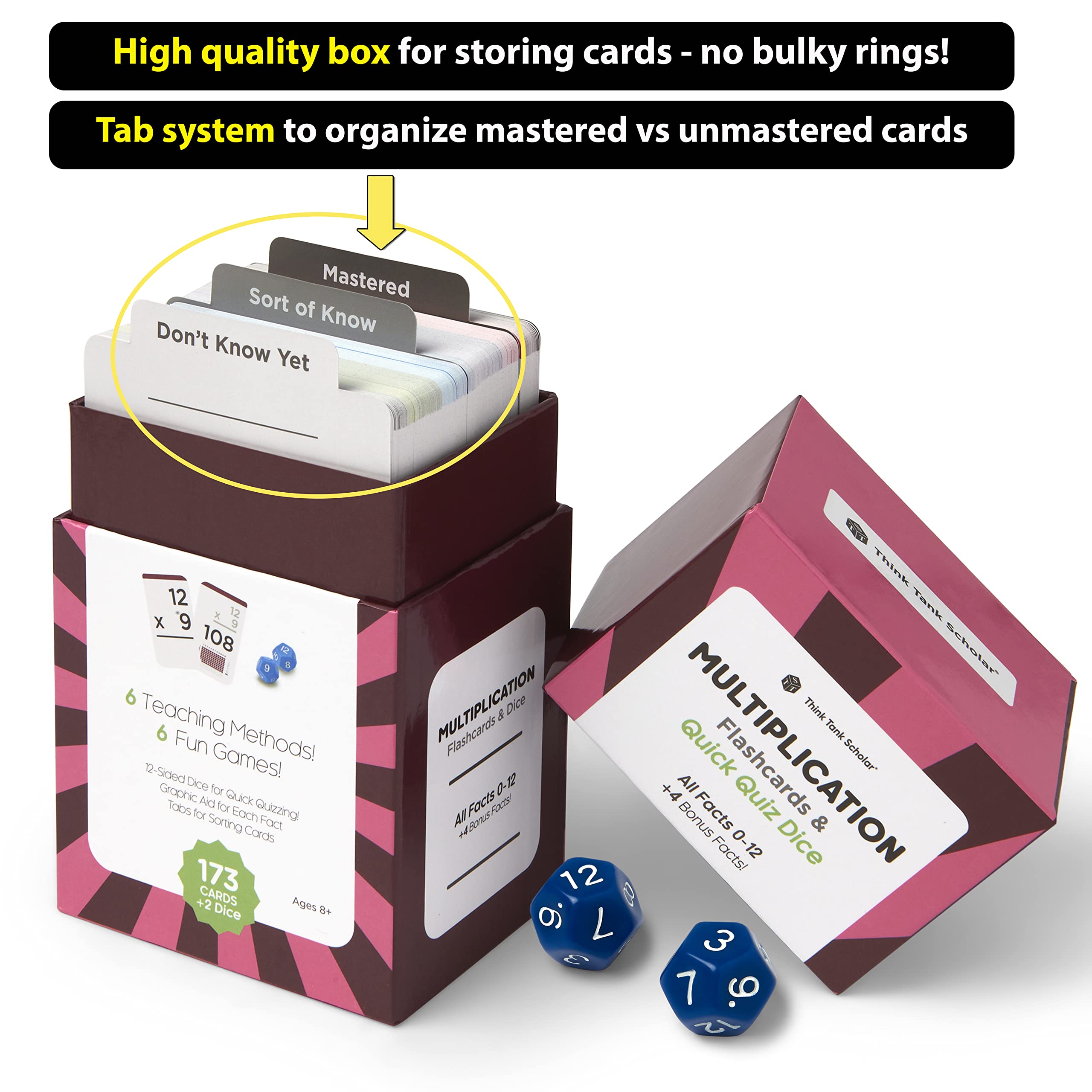 Think Tank Scholar 681 Math Flash Cards & Math Dice (Award Winning) Addition, Subtraction, Multiplication & Division - All Facts & Games - Kids Ages 4+ Kindergarten, 1ST, 2ND, 3RD, 4TH, 5TH, 6TH Grade