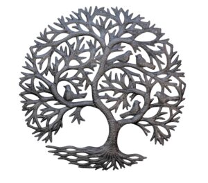 it's cactus haitian tree of life wall decor, global art made in haiti, oil drum metal craft with birds, decoration for kitchen or anywhere in home, 23 in. x 23 in. (whispering tree)