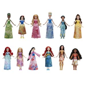 disney princess royal collection, 12 fashion dolls - ariel, aurora, belle, cinderella, jasmine, merida, moana, mulan, pocahontas, rapunzel, snow white, tiana (amazon exclusive)