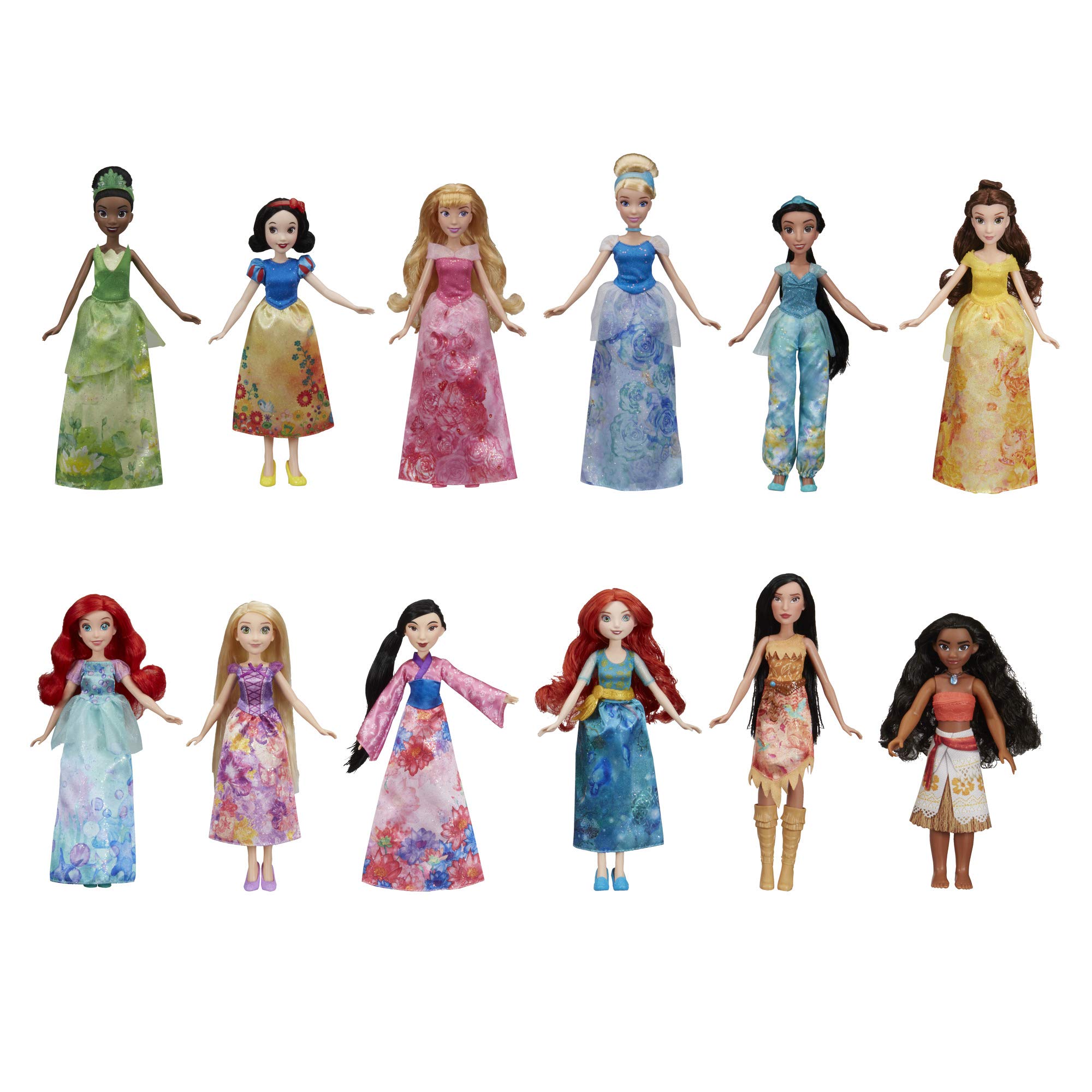 Disney Princess Royal Collection, 12 Fashion Dolls - Ariel, Aurora, Belle, Cinderella, Jasmine, Merida, Moana, Mulan, Pocahontas, Rapunzel, Snow White, Tiana (Amazon Exclusive)