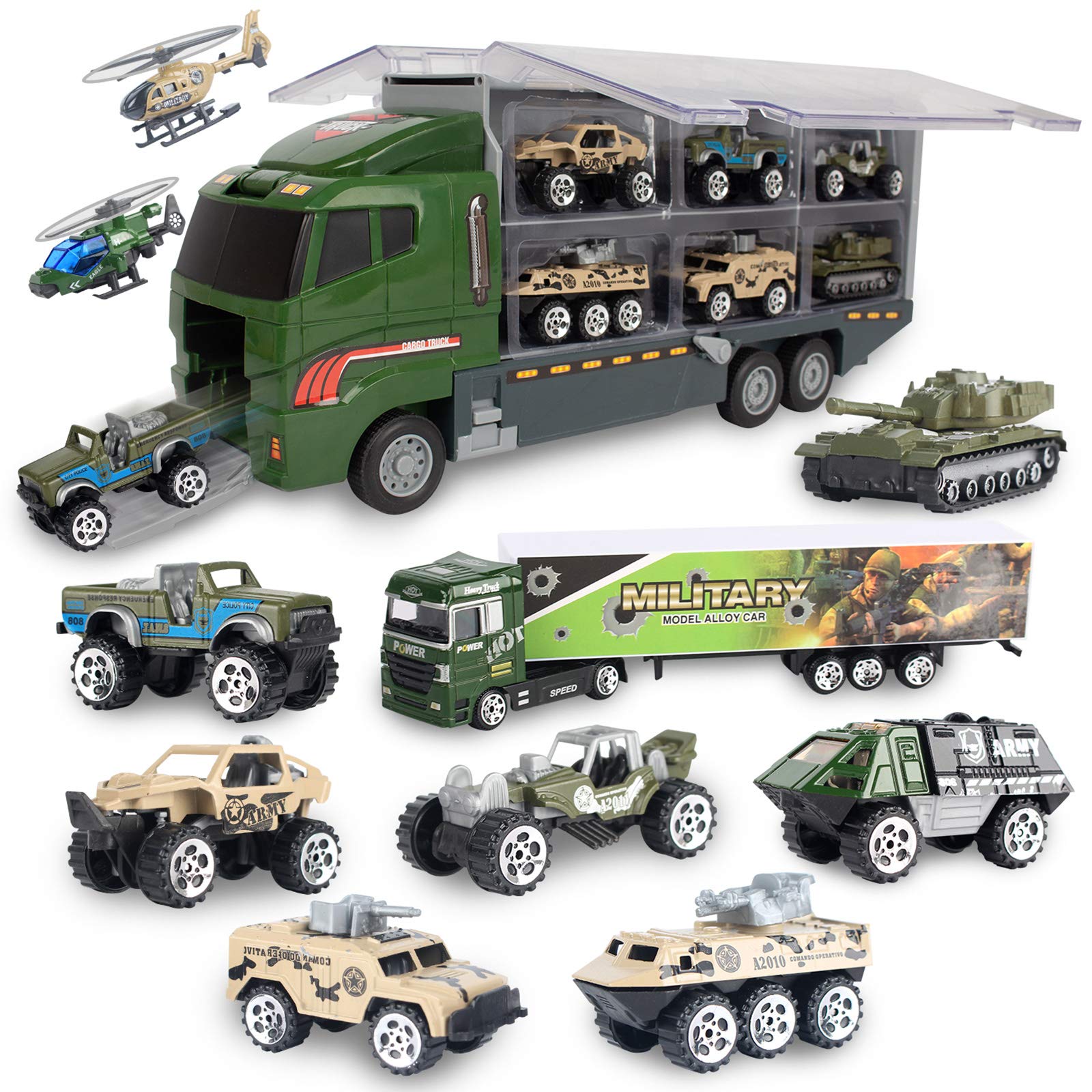 Jenilily Army Toys Cars for Boys Tank Military Truck Vehicle Mini Car Toys Carrier Truck Set for Toddlers Boys 3 4 5 6 Years Old