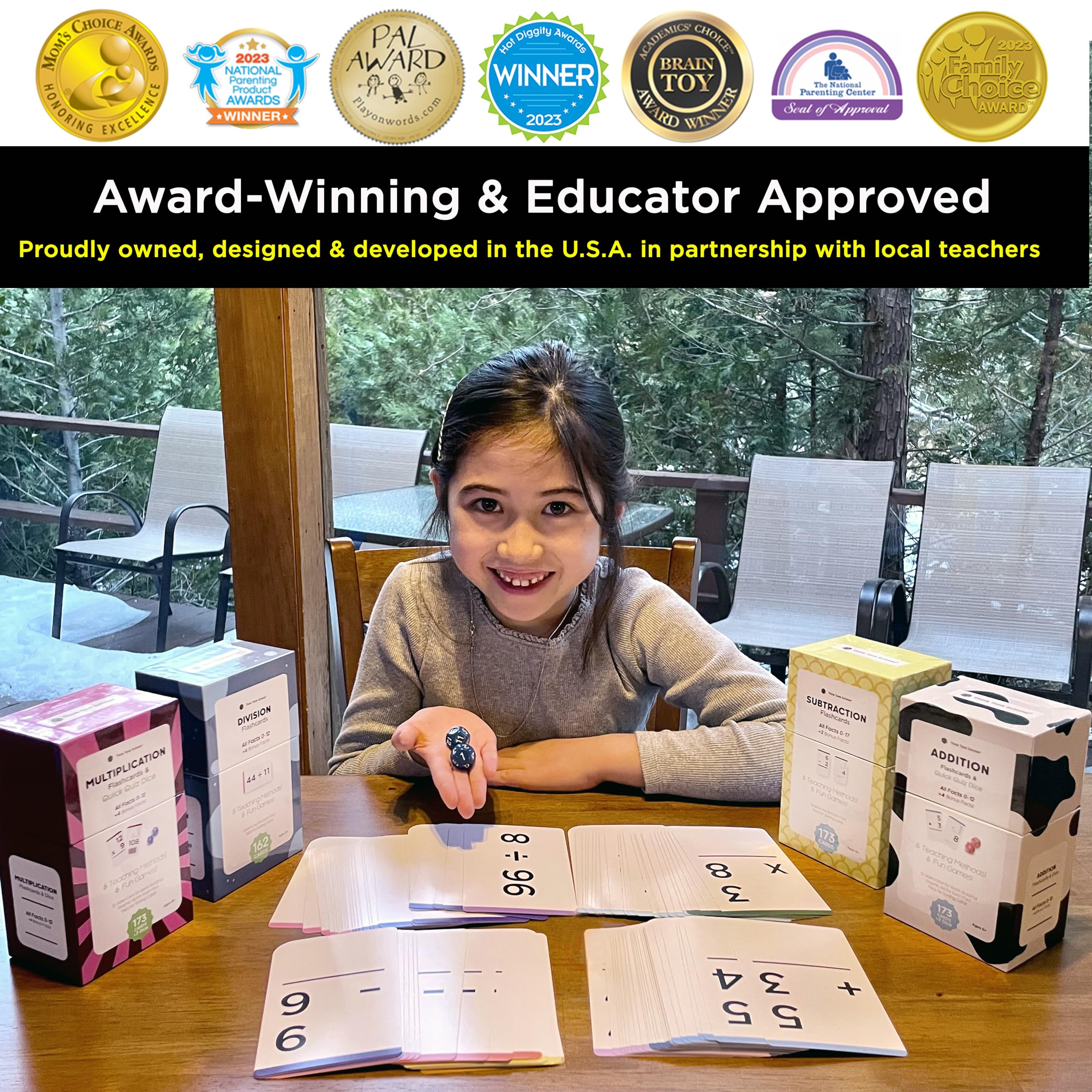 Think Tank Scholar 681 Math Flash Cards & Math Dice (Award Winning) Addition, Subtraction, Multiplication & Division - All Facts & Games - Kids Ages 4+ Kindergarten, 1ST, 2ND, 3RD, 4TH, 5TH, 6TH Grade