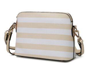 mkf crossbody bag for women – pu leather pocketbook handbag – designer side messenger purse, shoulder crossover light beige