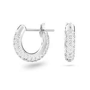 swarovski dextera mini hoop women's earrings, clear swarovski crystals on a rhodium finished setting with lever back closure