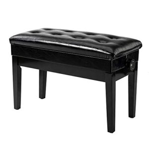 bonnlo adjustable duet piano bench with storage black faux leather piano stool deluxe padded seat with 2” thick cushion