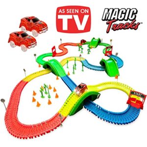 ontel magic tracks mega xtreme with 2 race car and 18 ft of flexible, bendable glow in the dark racetrack, as seen on tv