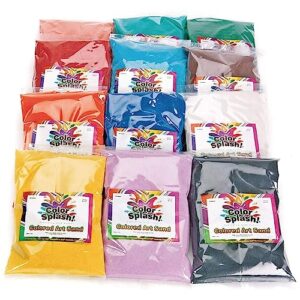 s&s worldwide color splash art sand jumbo assortment. total of 24 pounds. for sand art layering in bottles, succulents, sand art, kids & groups, 12 fun colors of fine sand in 2lb bags