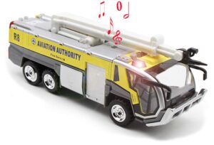 ailejia airport fire trucks toy for boys fire engine toys fire engine pullback friction toy airport rescue diecast vehicle model (yellow)