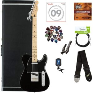 fender player telecaster® - black bundle with hard case, instrument cable, tuner, strap, strings, picks, capo, fender play online lessons, and austin bazaar instructional dvd