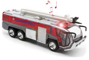 ailejia airport fire trucks for boys, fire engine toys diecast fire truck engine pullback friction toy engineering vehicle fire truck model (red)