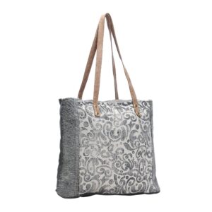 myra bag leaf print cowhide & upcycled canvas tote bag s-1140