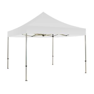 bannerbuzz blank canopy tent with carry bag, graphic with hardware, 420 denier oxford polyester fabric, pop aluminum frame for easy installation, velcro topper attachment (20' x 10', white)