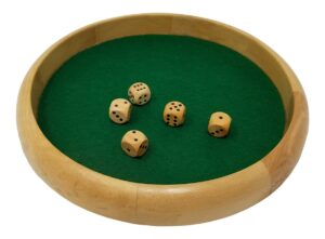 da vinci economy line of wood dice rolling tray with 5 wooden dice (10 inch round)