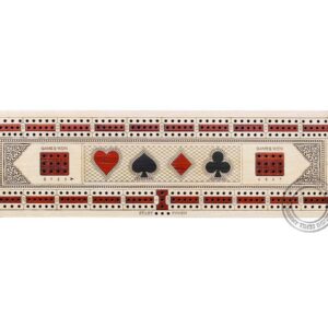 House of Cribbage - 3 Track Continuous Cribbage Board Inlaid in Maple Wood/Bloodwood - Size: 12.5 Inch - Wood Inlaid Card Symbols (Suits) + Storage Drawer for Cribbage Pegs