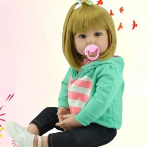 Pedolltree Lovely Handmade Soft Silicone Reborn Toddler Girl Dolls Golden Hair 24 Inch 60cm Realistic Looking Newborn Vinyl Dolls Toddler Toy for Kid Xmas Gift